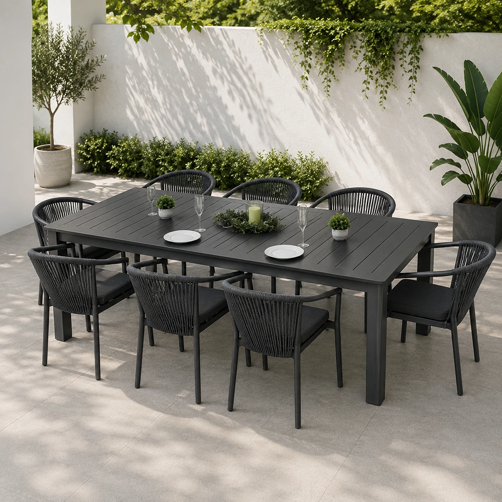 Outdoor Dining Set FF 7844T/V6250-8 Black - Boem Home Boutique